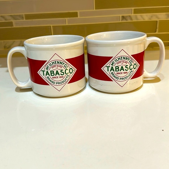 Dining | Set Of Two Tabasco Sauce Logo 18 Oz White Ceramic Mugs | Poshmark